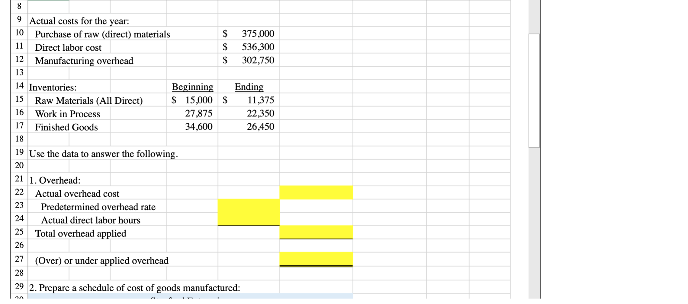 1. Calculate and dispose of overapplied or | Chegg.com