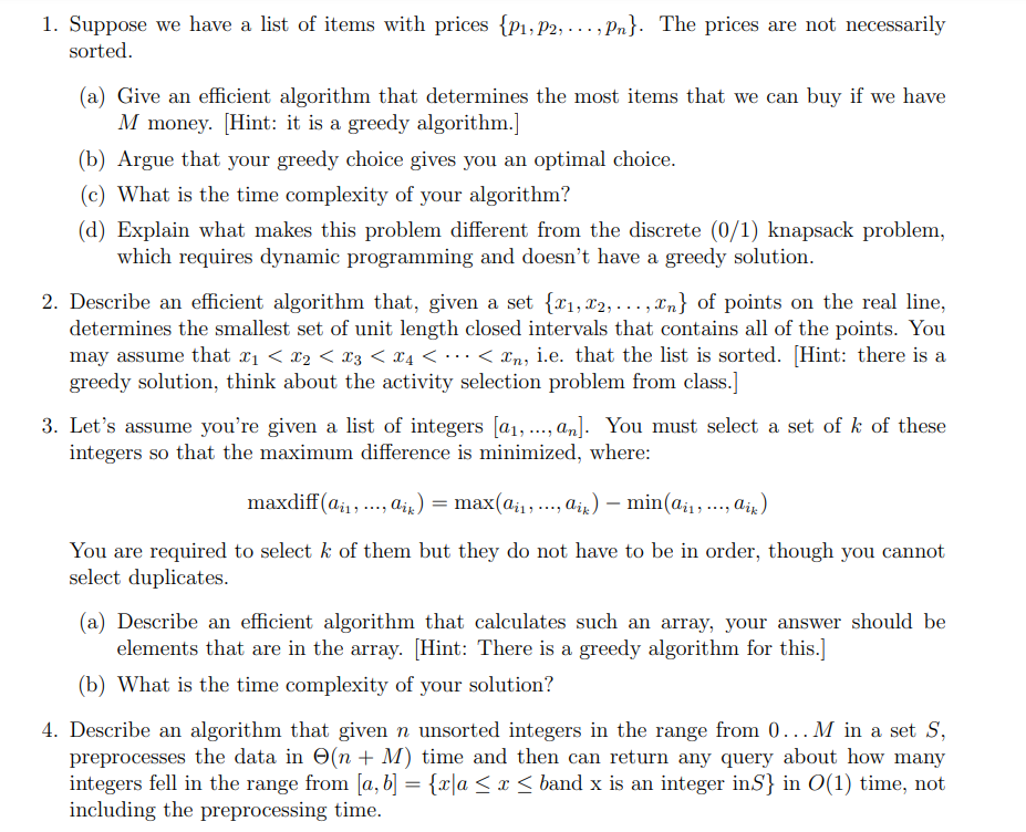 Solved 1. Suppose we have a list of items with prices | Chegg.com