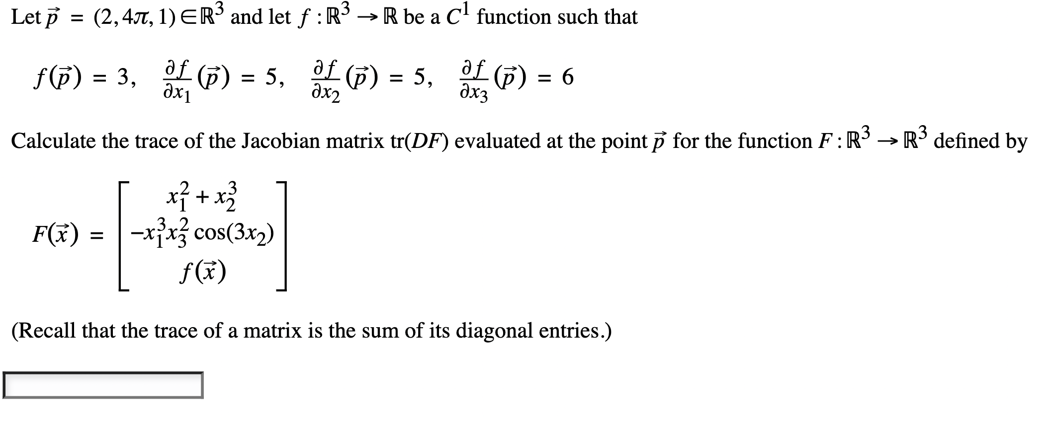 Solved Let vec(p)=(2,4π,1)inR3 ﻿and let f:R3→R ﻿be a C1 | Chegg.com