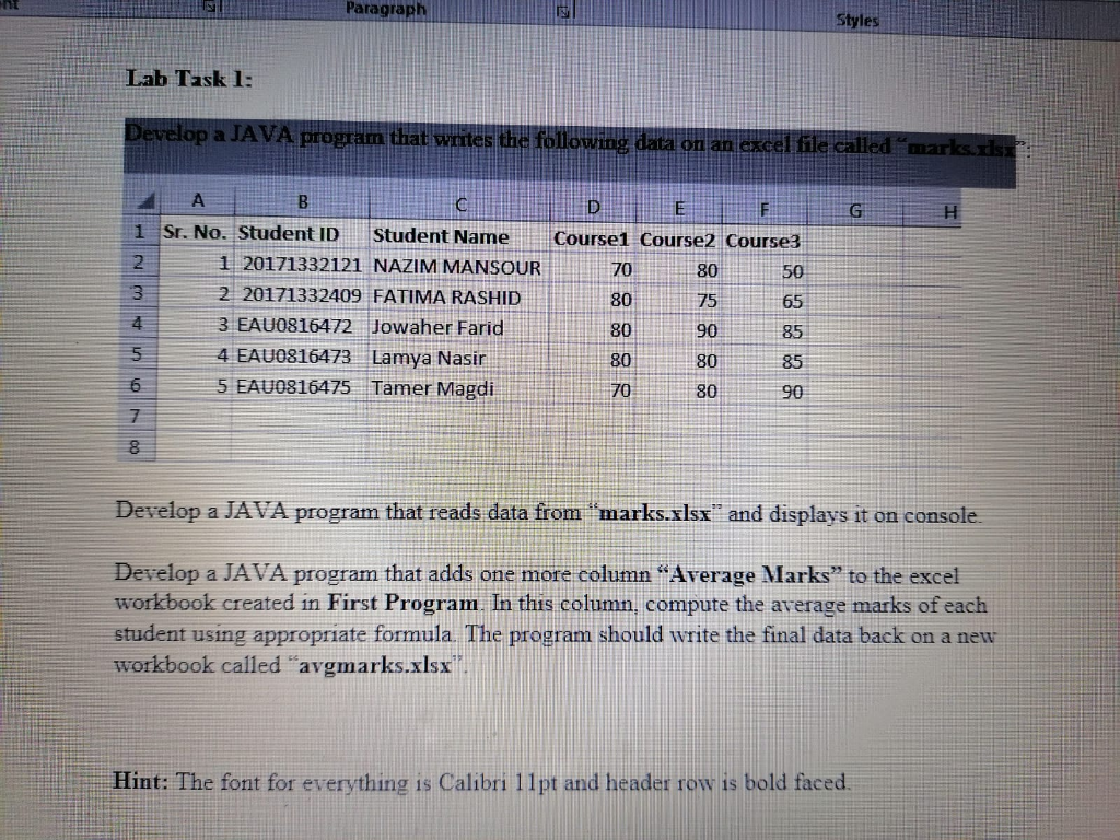 Solved Paragraph Styles Lab Task 1: Develop a JAVA program | Chegg.com
