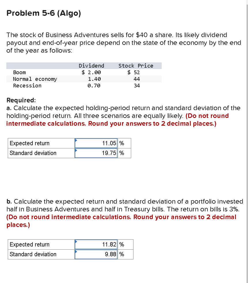 Solved Problem 5-6 (Algo) The stock of Business Adventures | Chegg.com