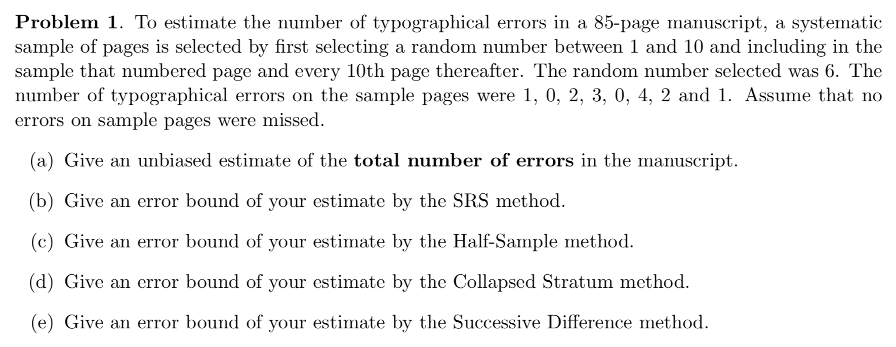 Problem 1. To estimate the number of typographical | Chegg.com
