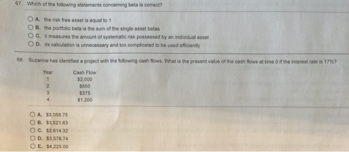 Solved 67. Which of the following statements concerning beta | Chegg.com