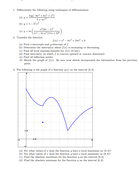 Solved 1. Differentiate the following using techniques of | Chegg.com