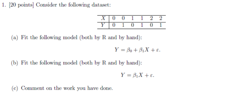 Solved [20 ﻿points] ﻿Consider the following dataset:(a) ﻿Fit | Chegg.com