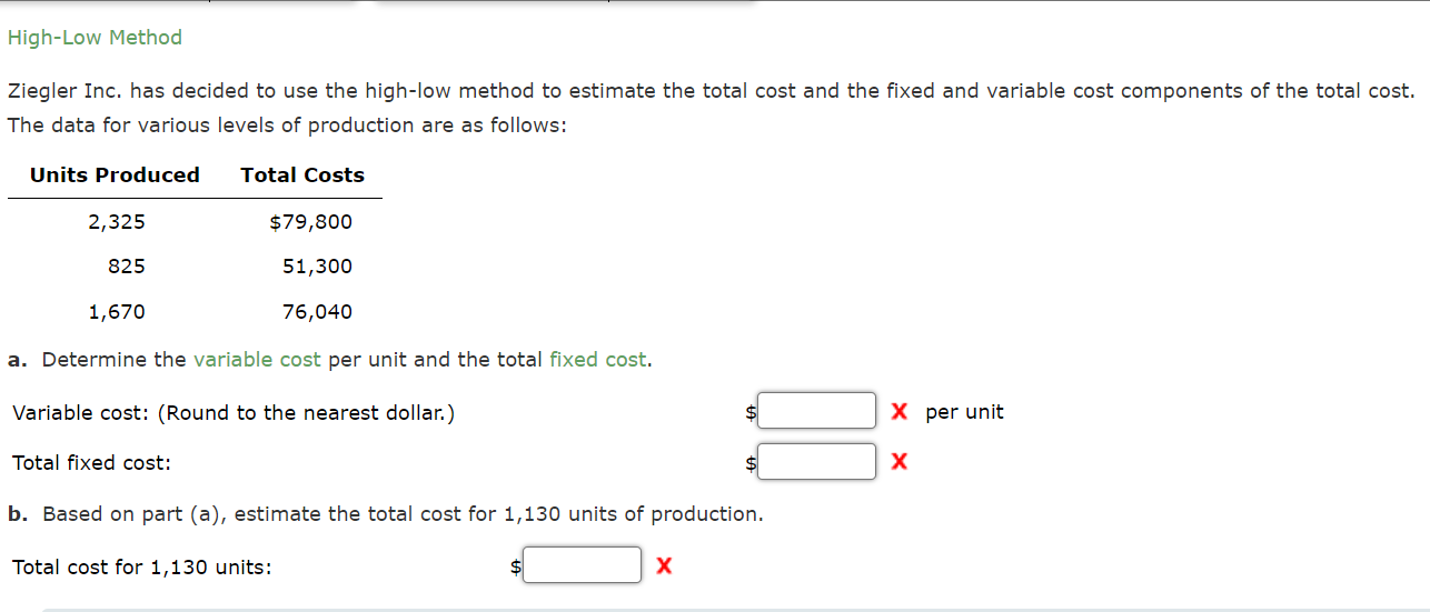 Solved Ziegler Inc. has decided to use the high-low method | Chegg.com