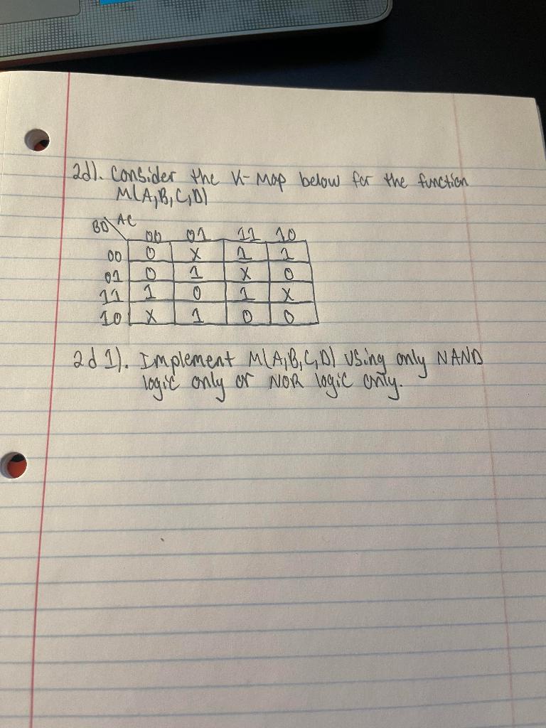 Solved 2d). Consider the K - Map below for the function | Chegg.com