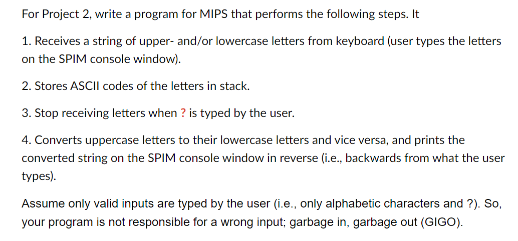 Solved For Project 2, write a program for MIPS that performs | Chegg.com