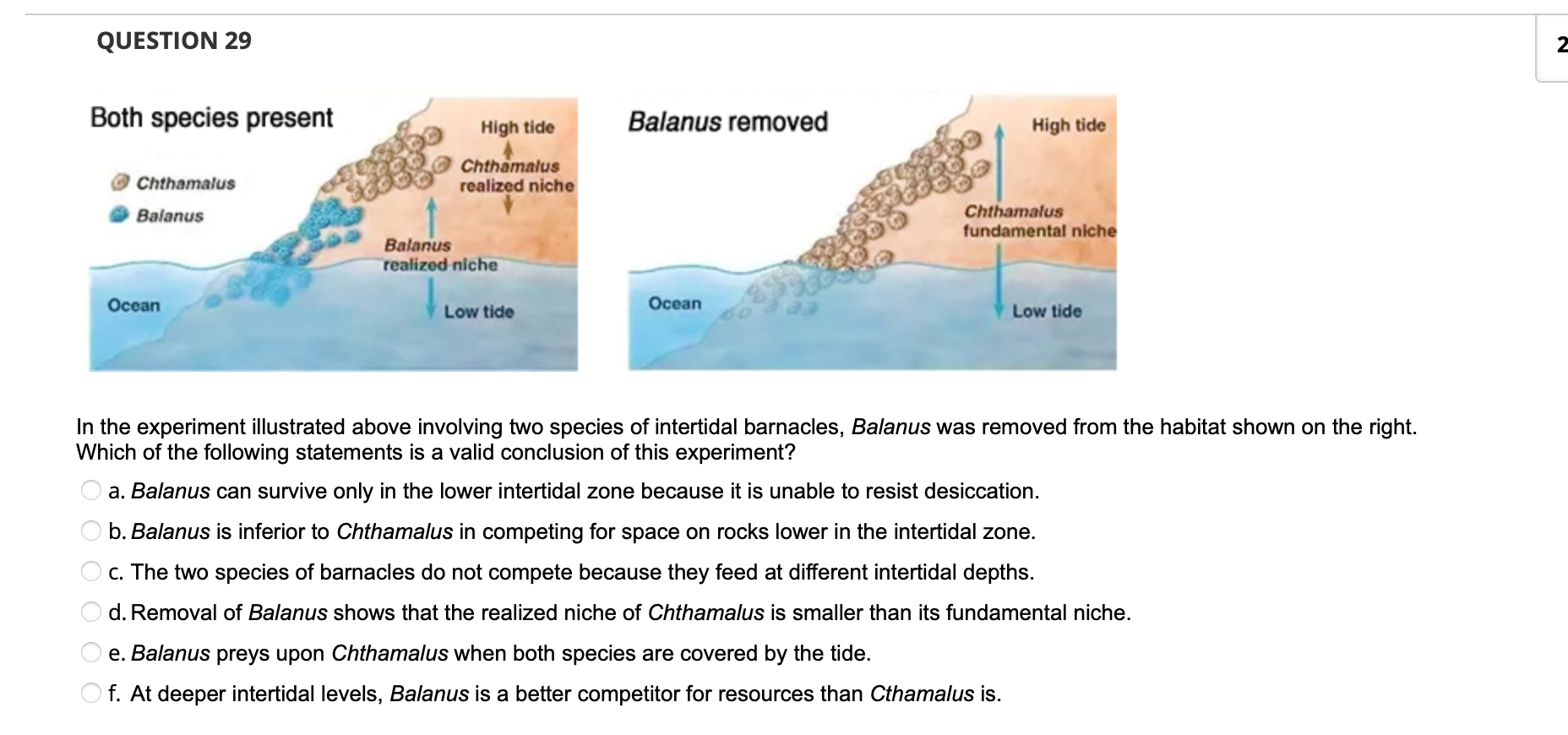 Solved QUESTION 29 2 Both species present Balanus removed | Chegg.com