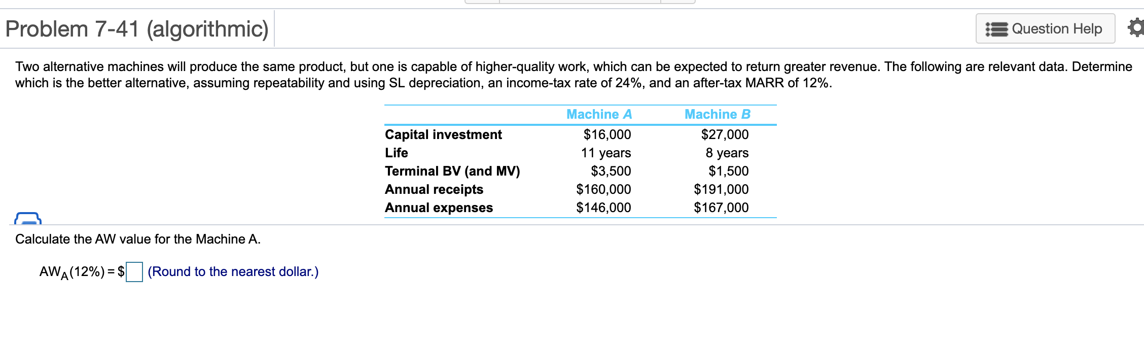 Problem 7-41 (algorithmic) Question Help 0 Two | Chegg.com