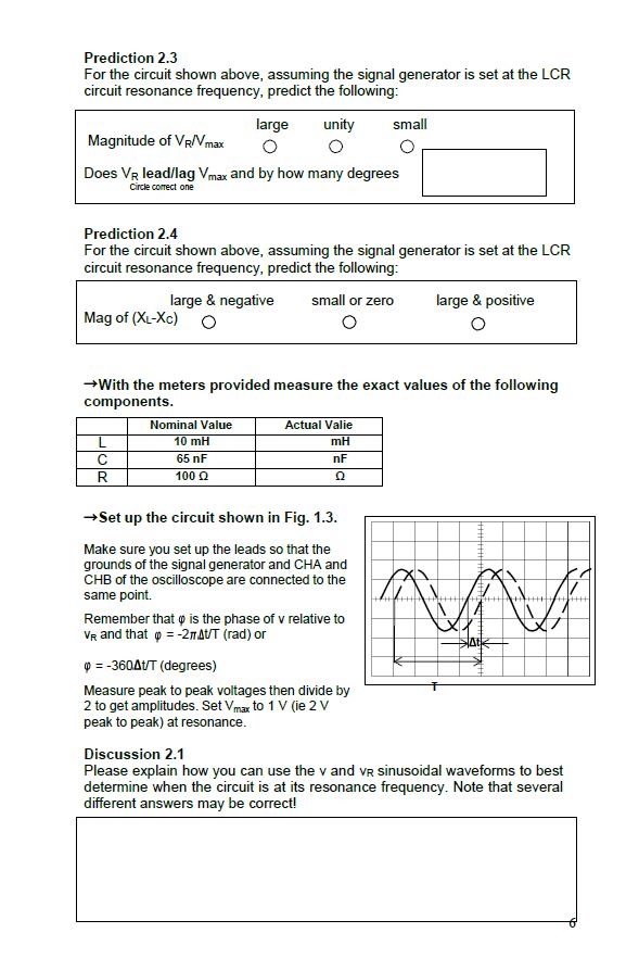 Solved 2. LRC Resonance Circuit The figure below shows an | Chegg.com