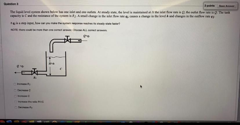 Solved The liquid level system shown below has one inlet and | Chegg.com