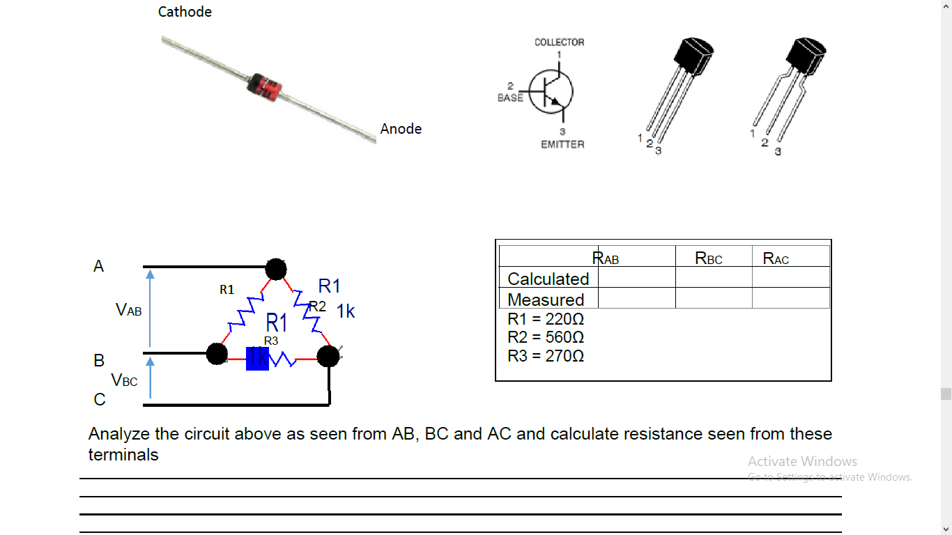 Solved Cathode COLLECTOR 1 2 BASE Anode 3 EMITTER 1 RAB RBC | Chegg.com