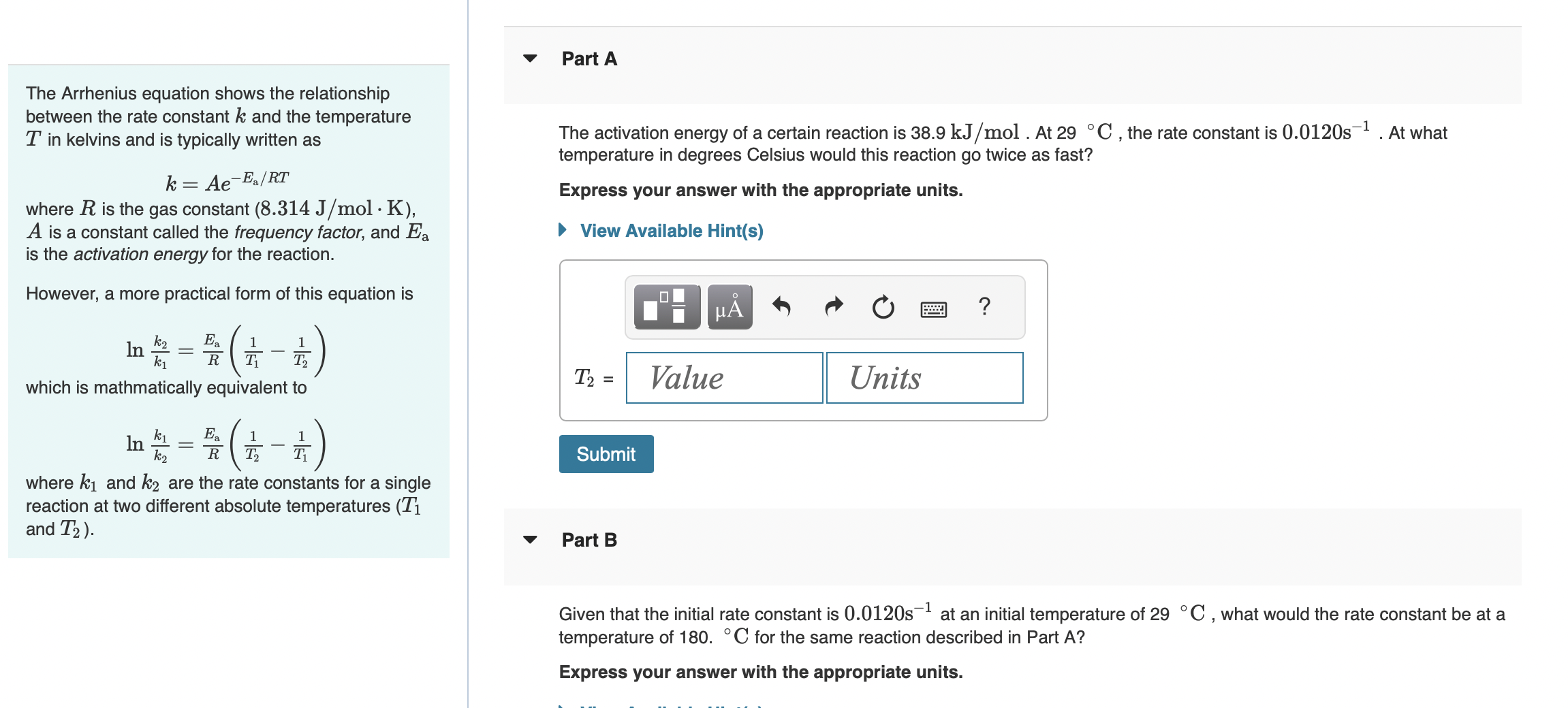 Solved The Arrhenius equation shows the relationship between | Chegg.com