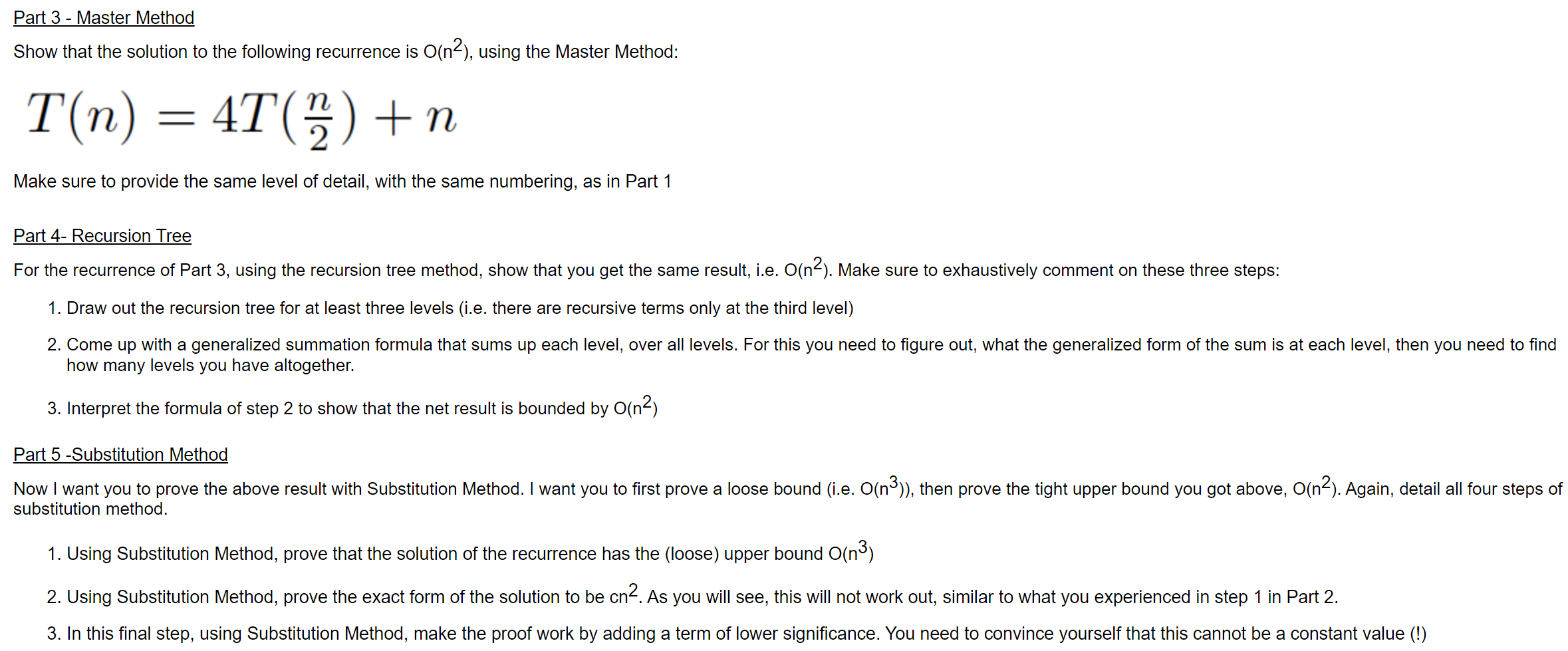 Solved Part 3 - Master Method Show that the solution to the | Chegg.com