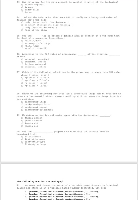 Solved 13· One najor use for the meta element is relat ed to | Chegg.com