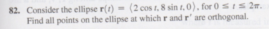 Solved 82. Consider the ellipse r(t) = (2 cos t, 8 sin t,0), | Chegg.com