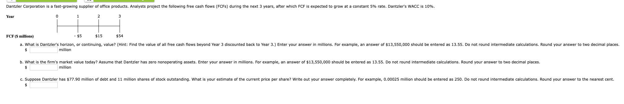 Solved YearFCF ($ millions)$ million$million$ | Chegg.com