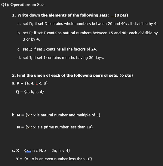 Solved Q1): Operations on Sets 1. Write down the elements of | Chegg.com