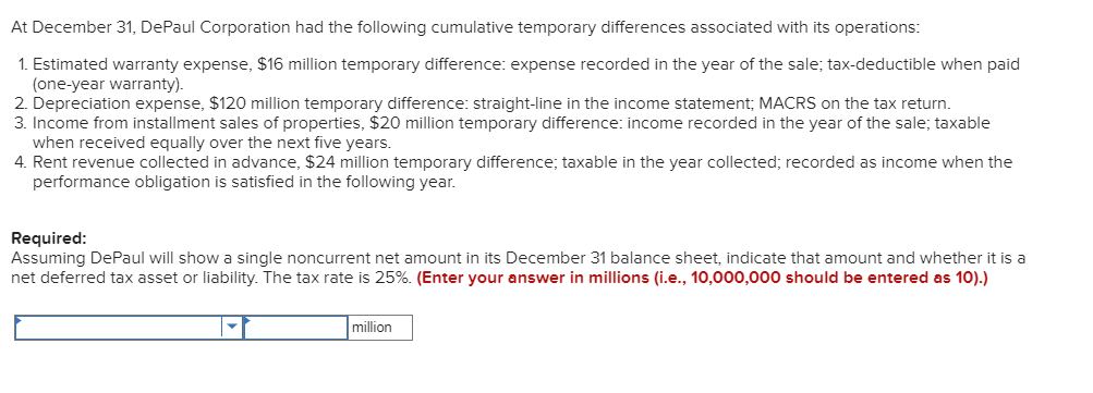 Solved At December 31, DePaul Corporation had the following | Chegg.com