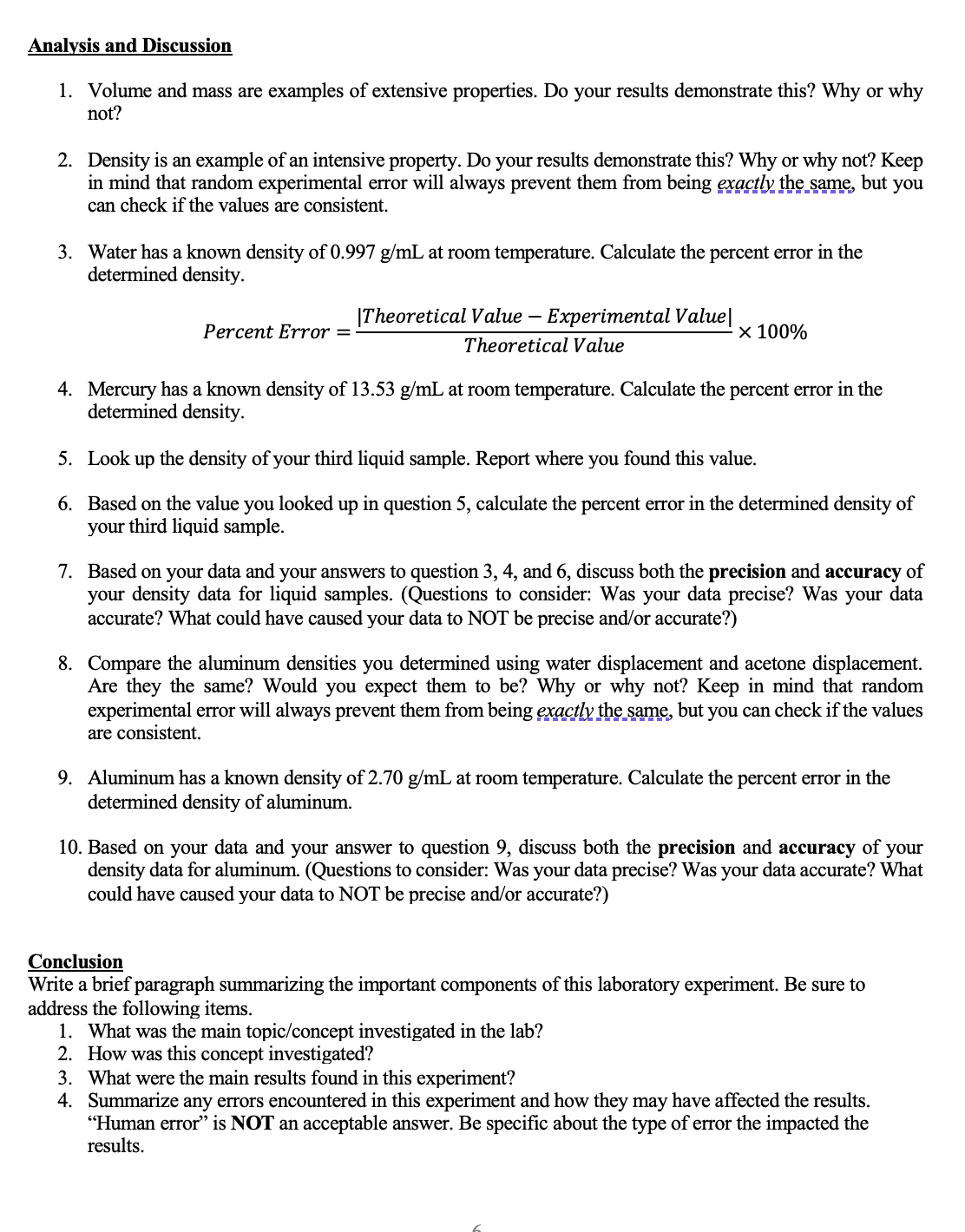 Solved Calculations 1. Calculate the density of each sample | Chegg.com