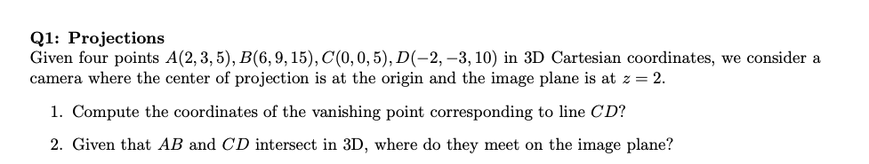 Solved Q1: Projections Given four points | Chegg.com