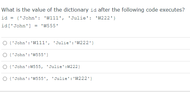 Solved Which of the following dictionaries is created | Chegg.com