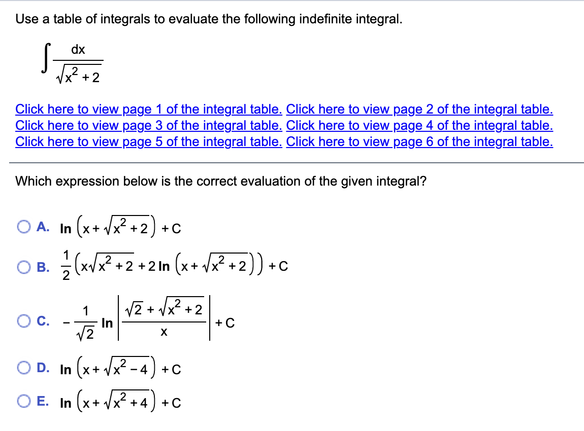 Solved Use a table of integrals to evaluate the following | Chegg.com
