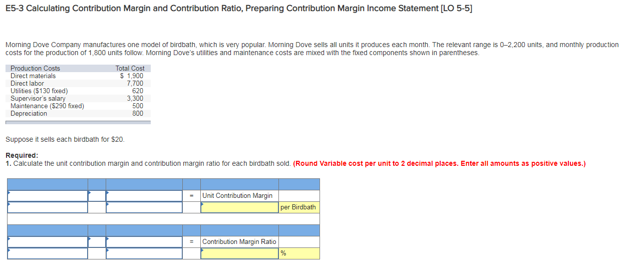 Solved E5-3 Calculating Contribution Margin and Contribution | Chegg.com
