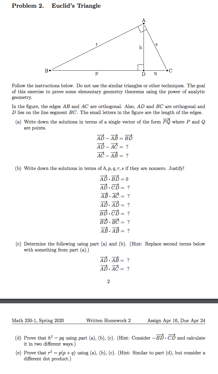 Solved Problem 2. Euclid's Triangle . B. р Dq.c Follow the | Chegg.com