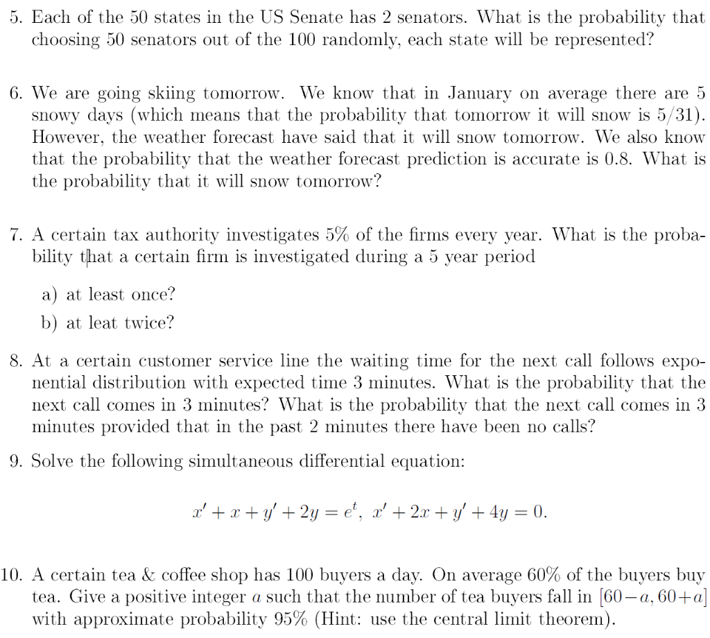 Solved 5. Each of the 50 states in the US Senate has 2 | Chegg.com