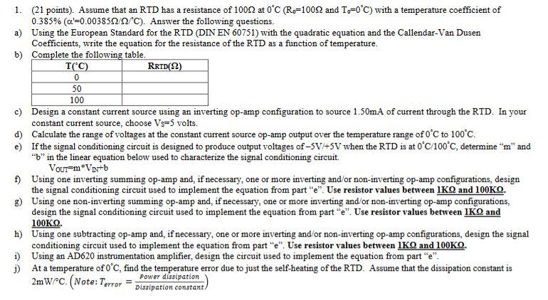 1. (21 points). Assume that an RTD has a resistance | Chegg.com