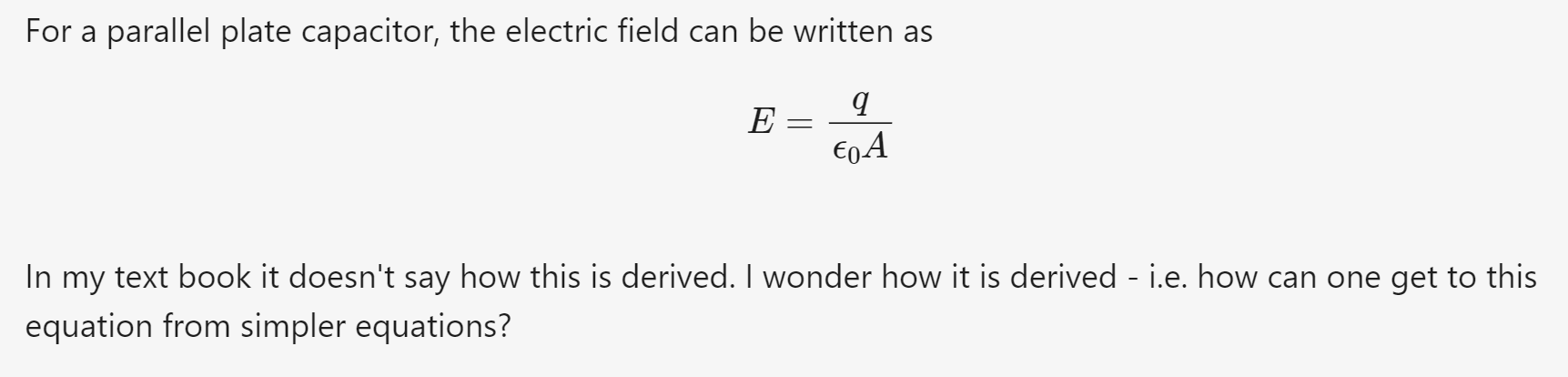 Solved Also how is the formula E = delta Vc /d derived ? | Chegg.com