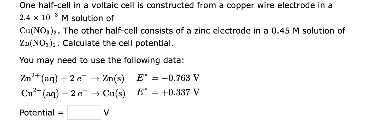 Solved One half-cell in a voltaic cell is constructed from a | Chegg.com