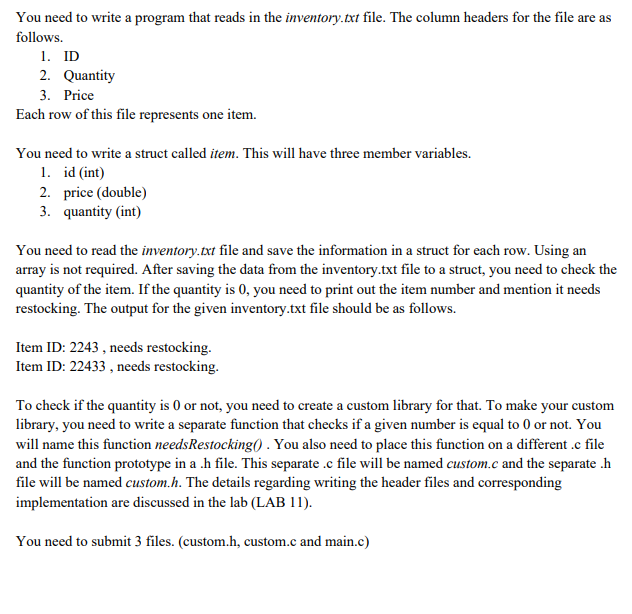 Solved You need to write a program that reads in the | Chegg.com