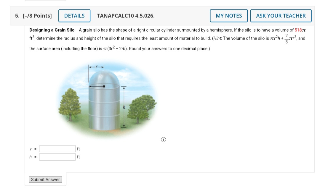 Solved Designing a Grain Silo A grain silo has the shape of | Chegg.com