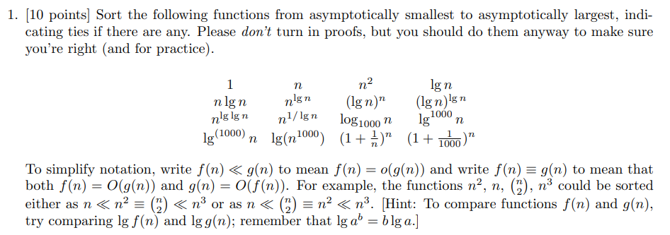 Solved Sort the following functions from asymptotically | Chegg.com