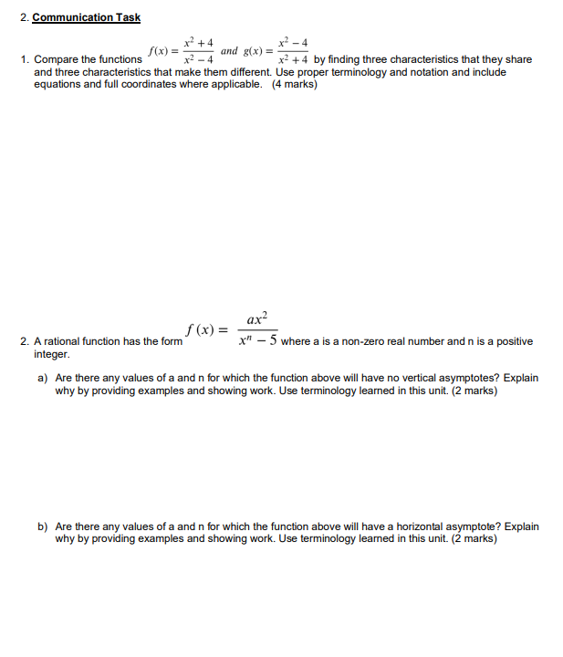 Solved Unit #2: Advanced Polynomial and Rational Functions | Chegg.com