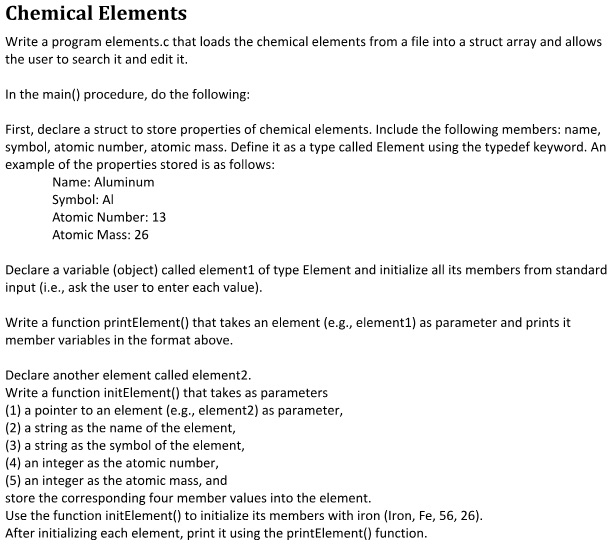 Solved C PROGRAMMING ONLY!!!! Write a program elements.c | Chegg.com