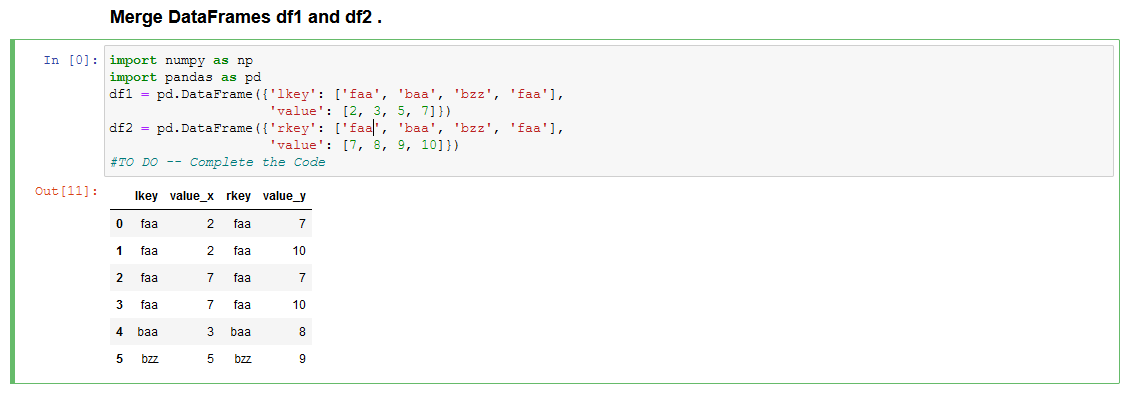Solved Merge DataFrames df1 and df2. In [0]: import numpy as | Chegg.com