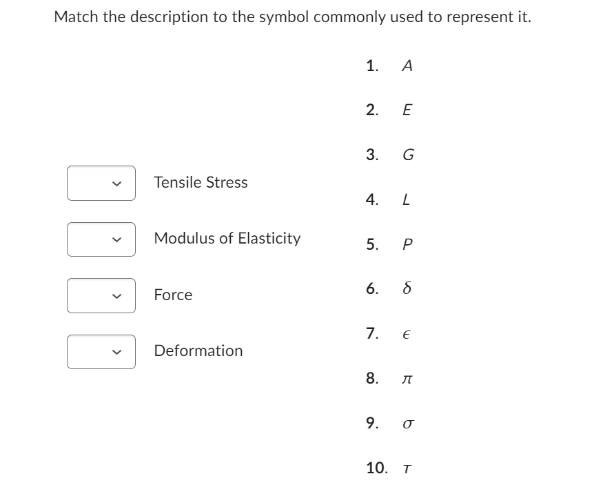 Solved Match the description to the symbol commonly used to | Chegg.com