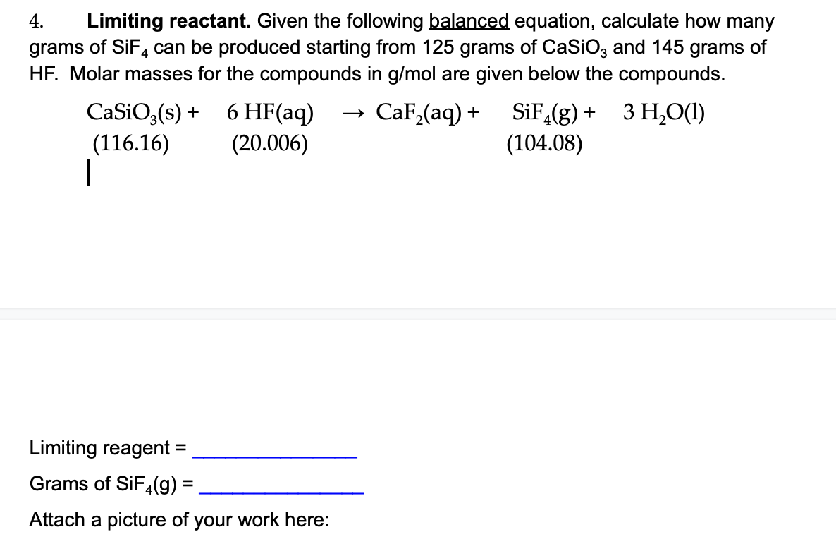 Solved 4. Limiting reactant. Given the following balanced | Chegg.com