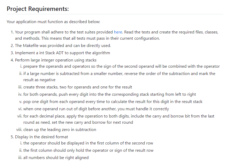 Solved C Big Integer Arithmetic Using Stacks Please Help 