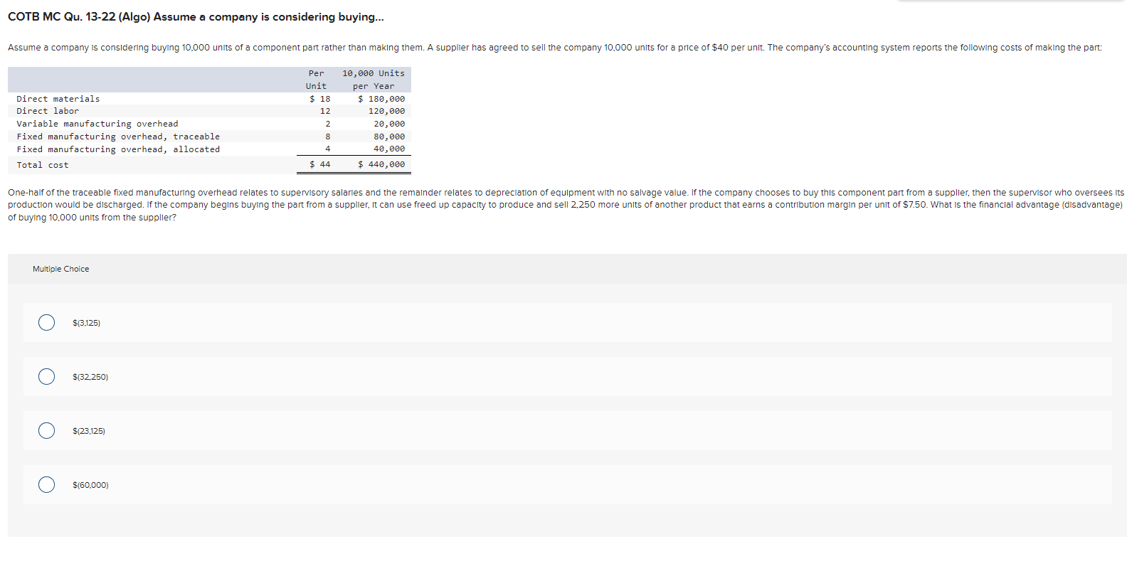 Solved COTB MC Qu. 13−22 (Algo) Assume a company is | Chegg.com