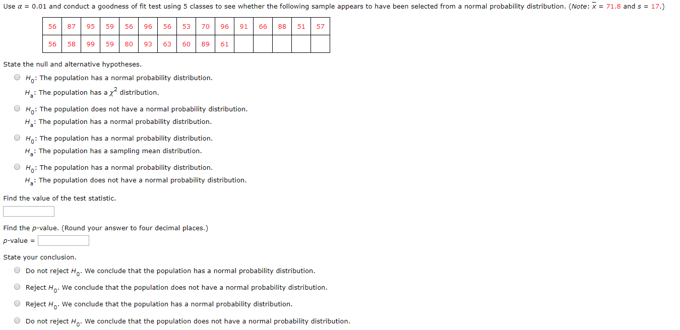 Solved Use A 0 01 And Conduct A Goodness Of Fit Test Using