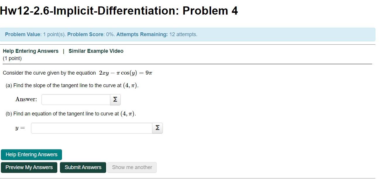 Solved Hw12-2.6-Implicit-Differentiation: Problem 4 Problem | Chegg.com