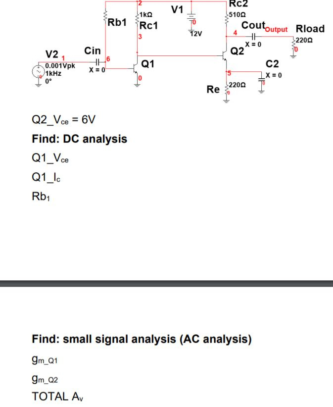 Solved V1 1kΩ Rb1 Rc1 Fo 12V 3 Rc2 5100 Coutoutput Rload HE | Chegg.com