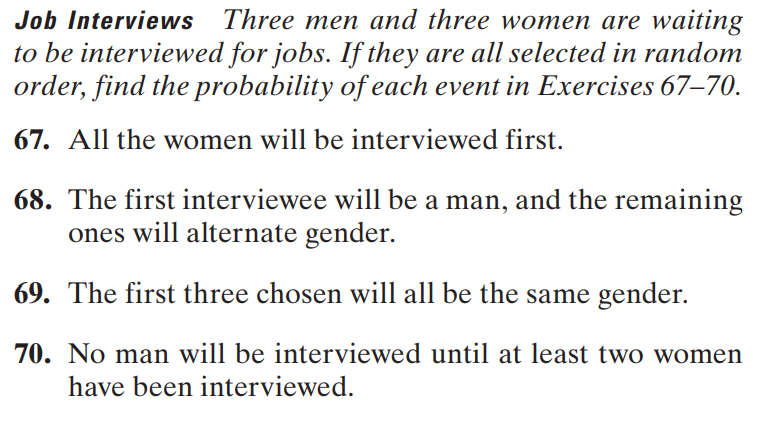 Solved Job Interviews Three men and three women are waiting | Chegg.com