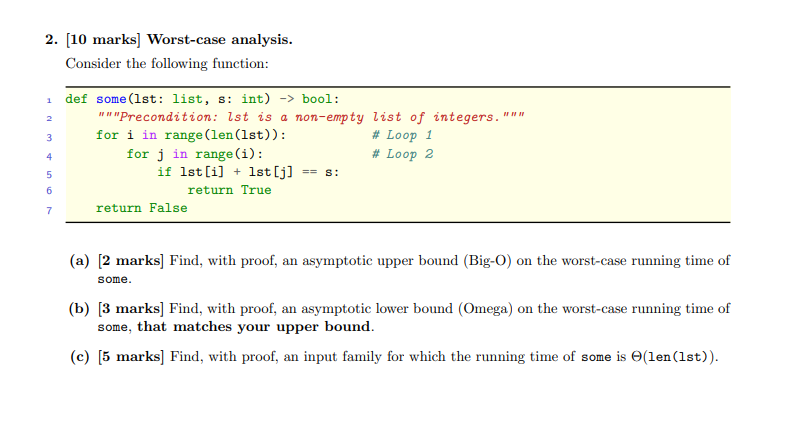 Solved 2. (10 marks) Worst-case analysis. Consider the | Chegg.com