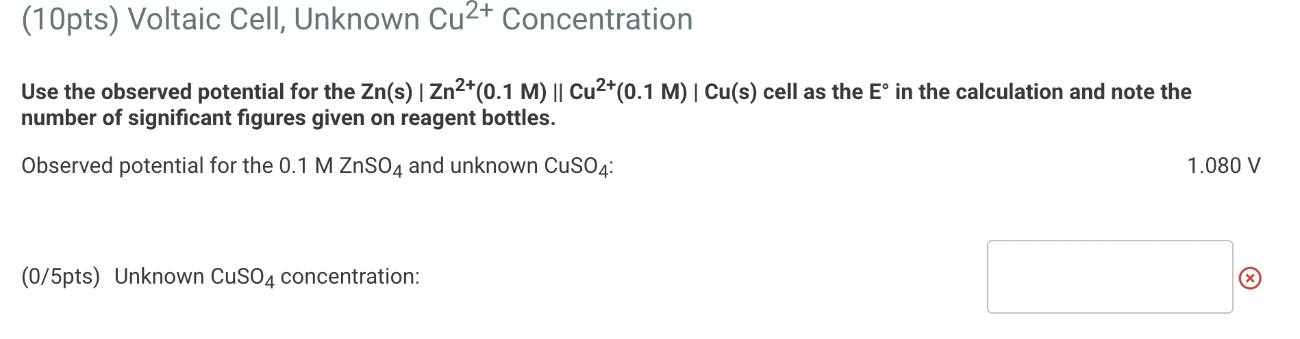 Solved Volatic Cell Data Collection 1.050 Observed potential | Chegg.com